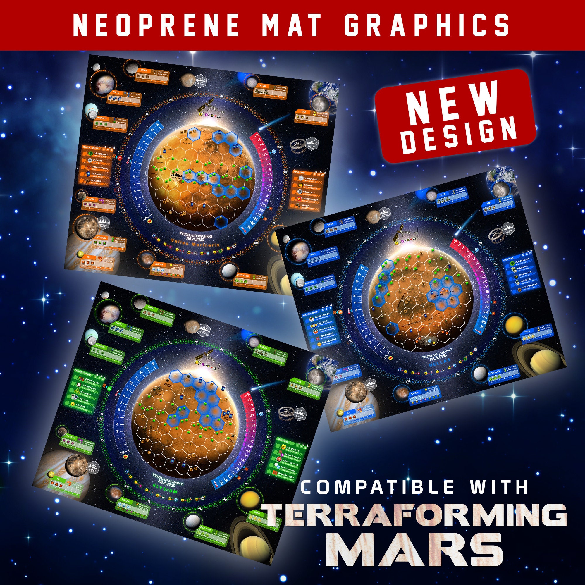 Terraforming Mars - 3 Map Bundle - Valles Marineris, Hellas, Elysium ...