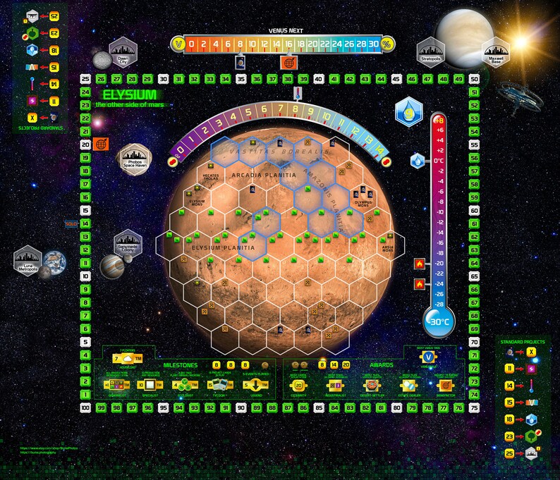 Terraforming Mars - Elysium Map With Venus Next - Digital File for ...