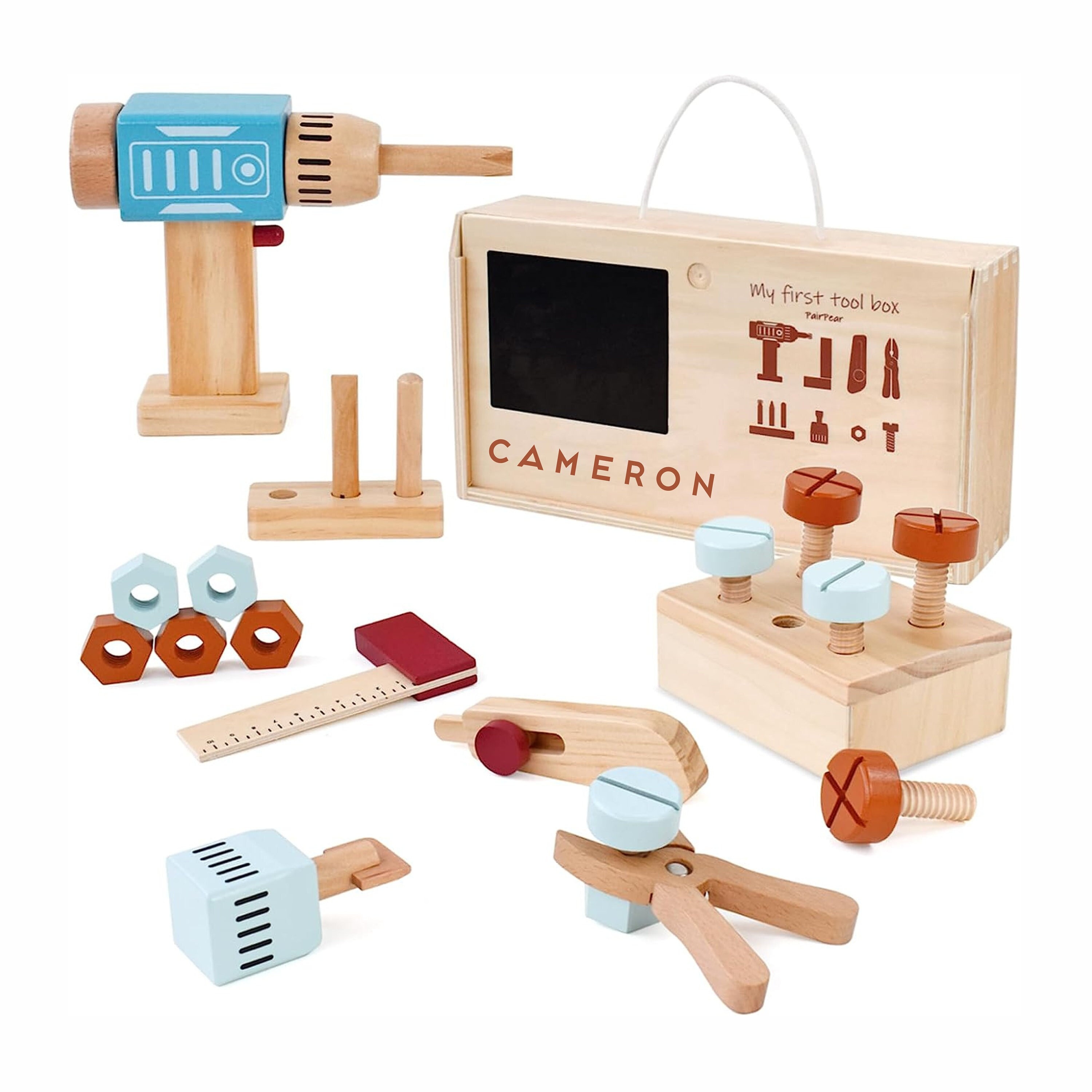 Personalized Wooden Toy Tool Box With Toy Drill - Etsy
