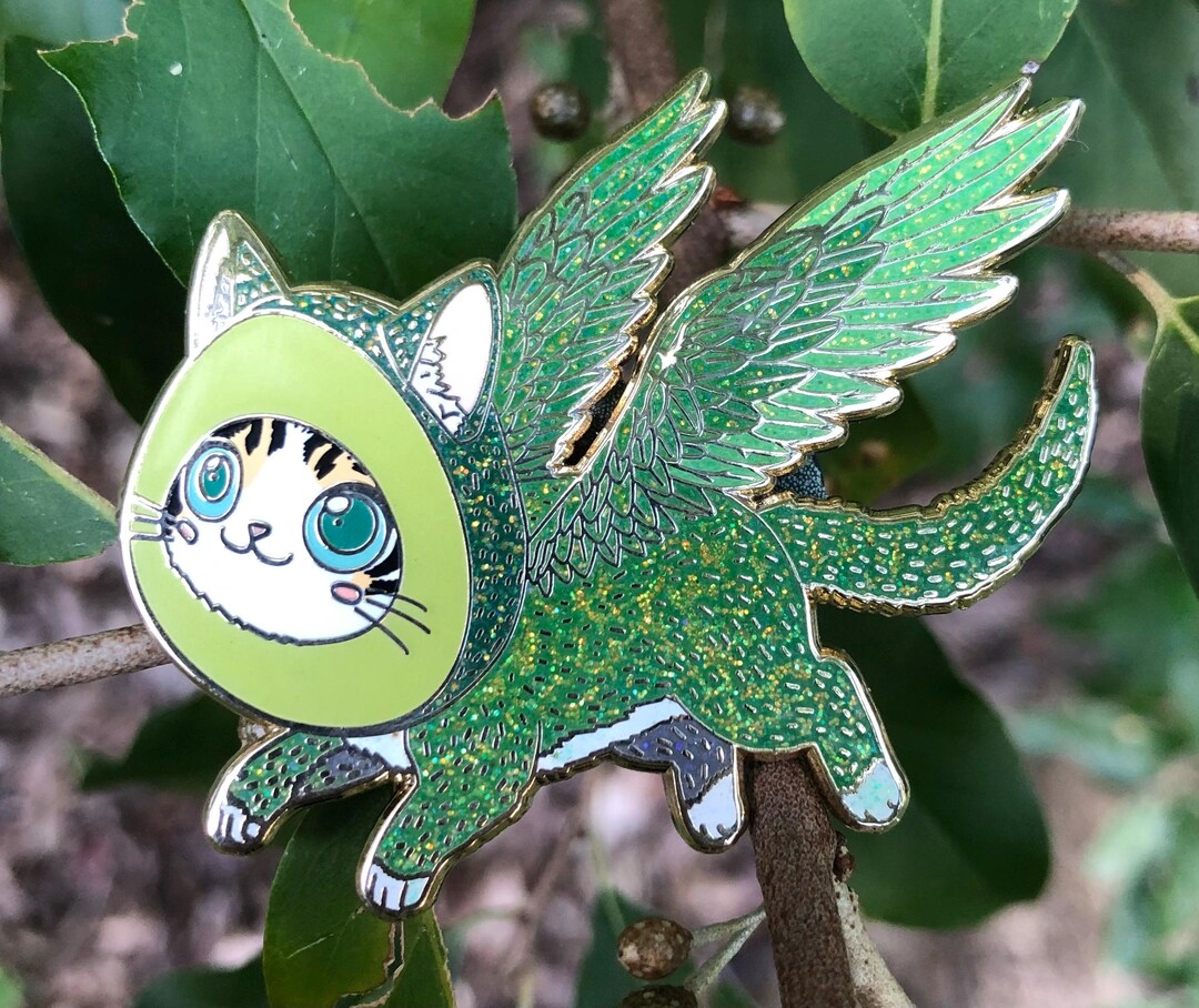 Flying Avocado Cat, FAC Mascot Promotional Pins, Glow in the Dark Glitter Hard Enamel Pin - Etsy
