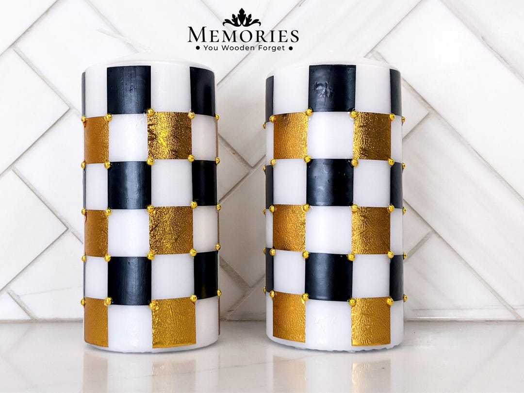 Checkered Pillar Candle - GOLD & BLACK - Etsy