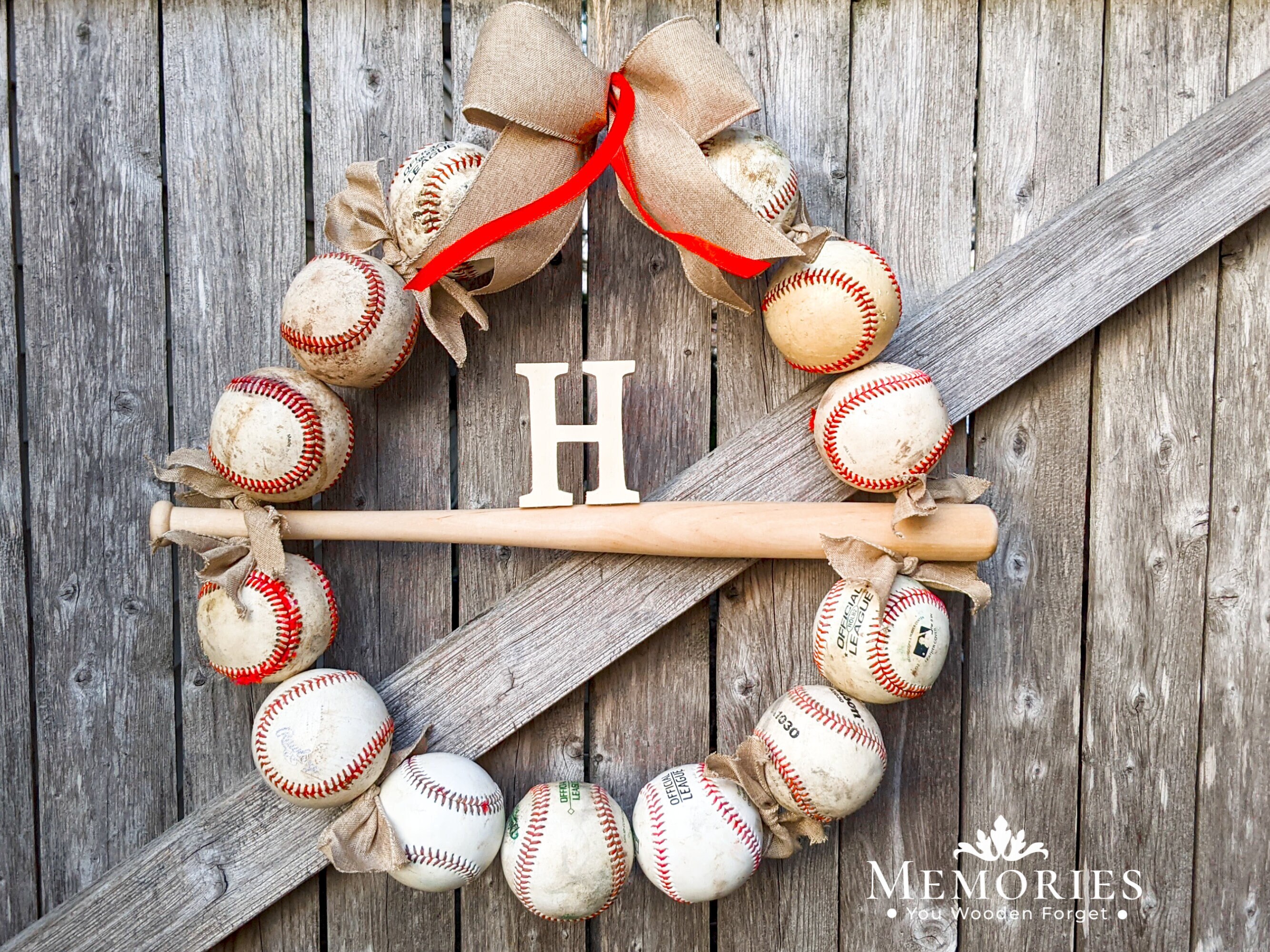 Baseball-bat Wreath With Burlap Bow-made & Wooden Letter-made With REAL ...