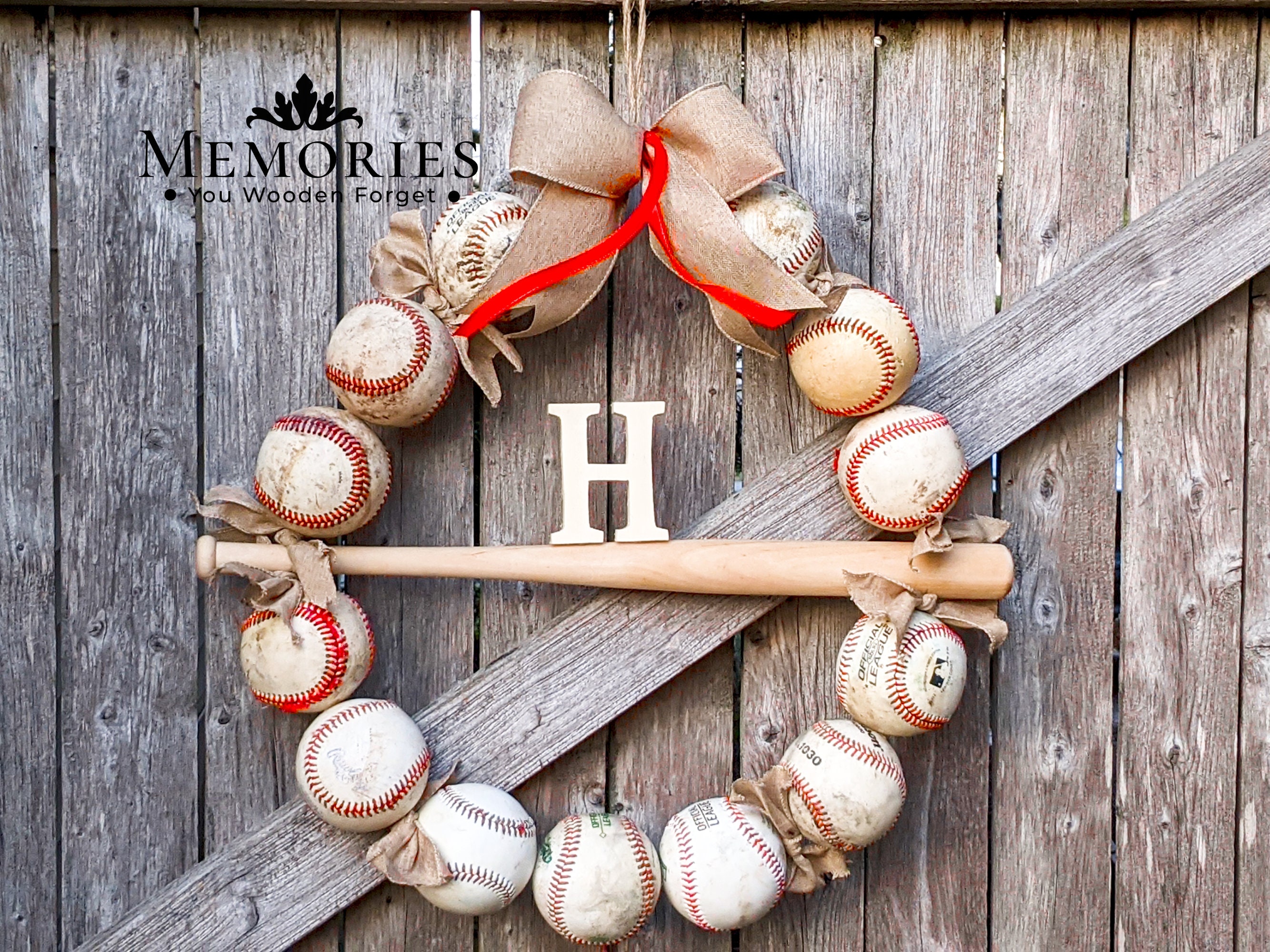 Baseball-bat Wreath With Burlap Bow-made & Wooden Letter-made With REAL ...