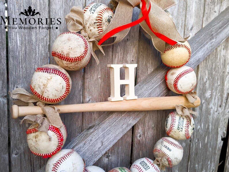 Baseball-bat Wreath With Burlap Bow-made & Wooden Letter-made With REAL ...