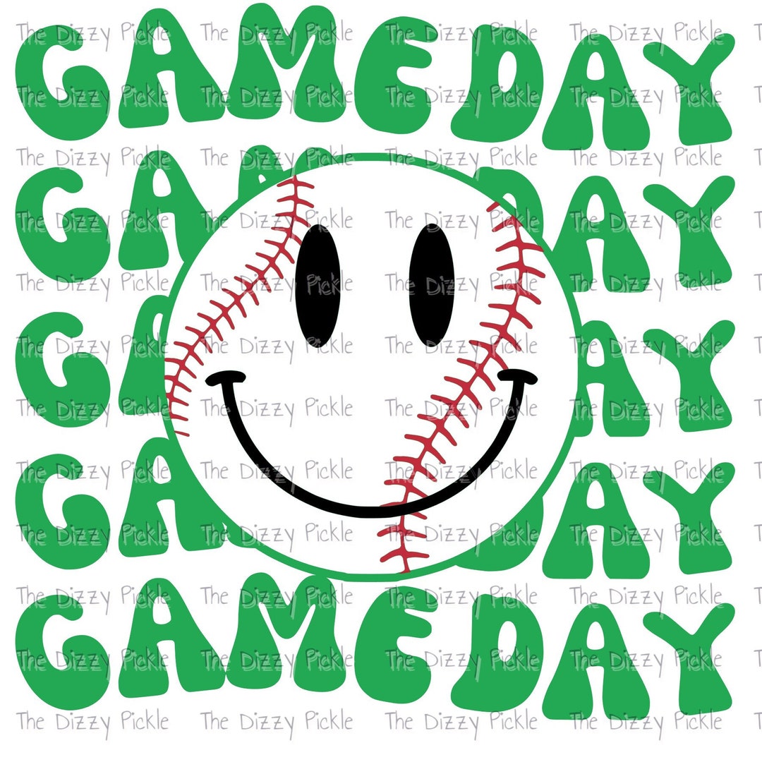 Baseball Softball Retro Smiley Face Game Day File Green Game Day Smiley ...