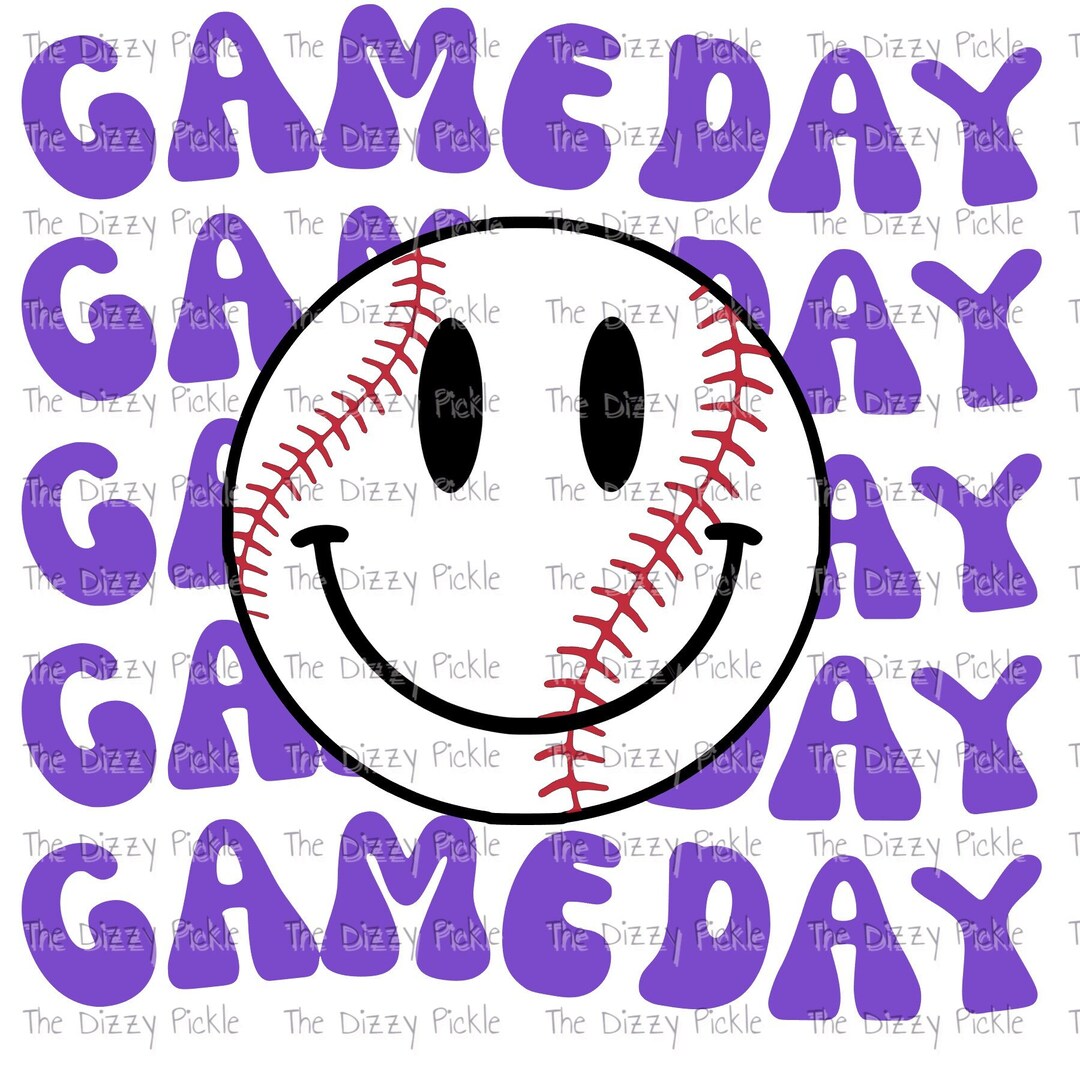 Baseball Softball Retro Smiley Face Game Day File Purple Game Day ...