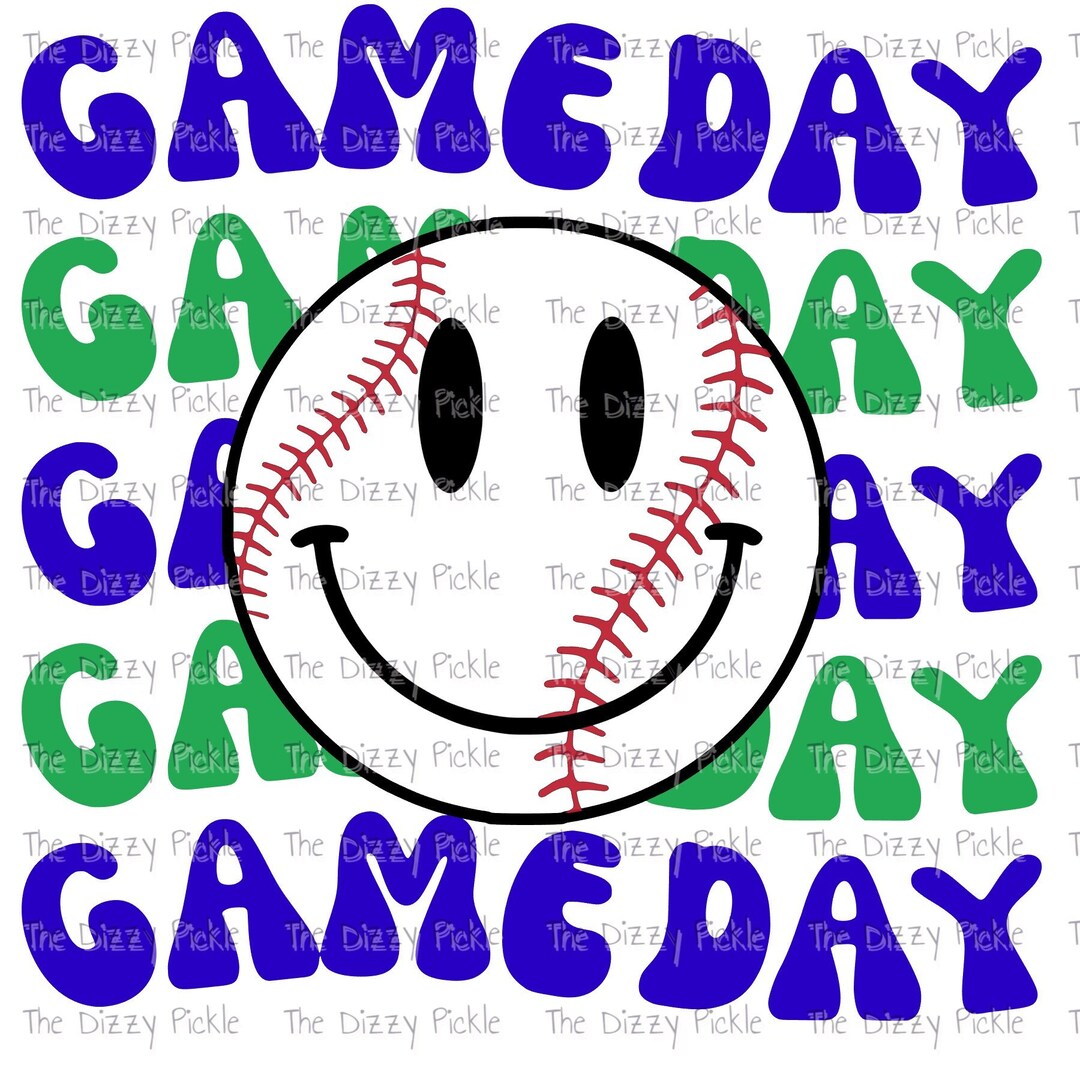 Baseball Softball Retro Smiley Face Game Day File Blue and Green Game ...