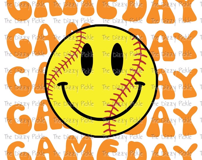 Baseball Softball Retro Smiley Face Game Day File Orange Game Day ...