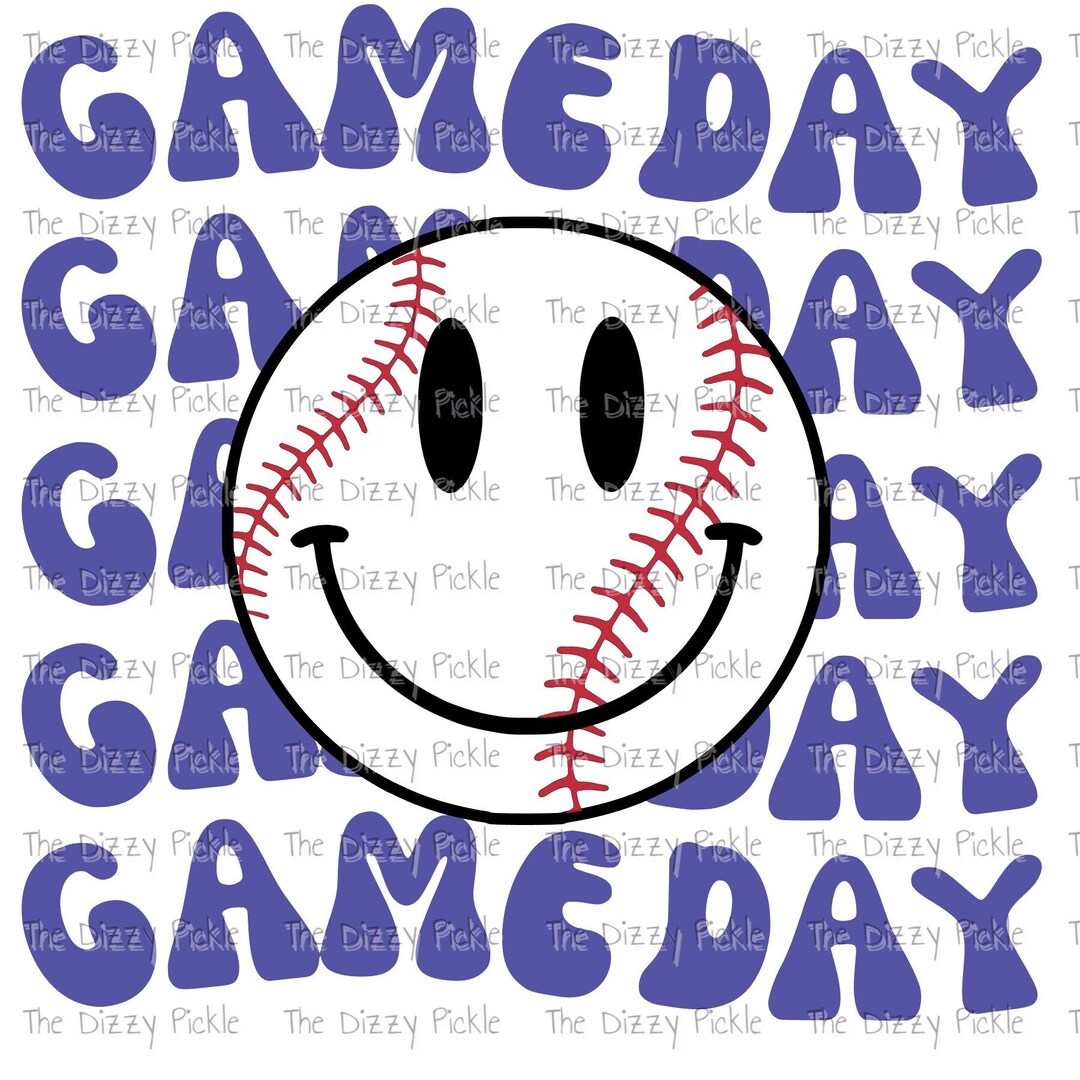 Baseball Softball Retro Smiley Face Game Day File Navy Game Day Smiley ...