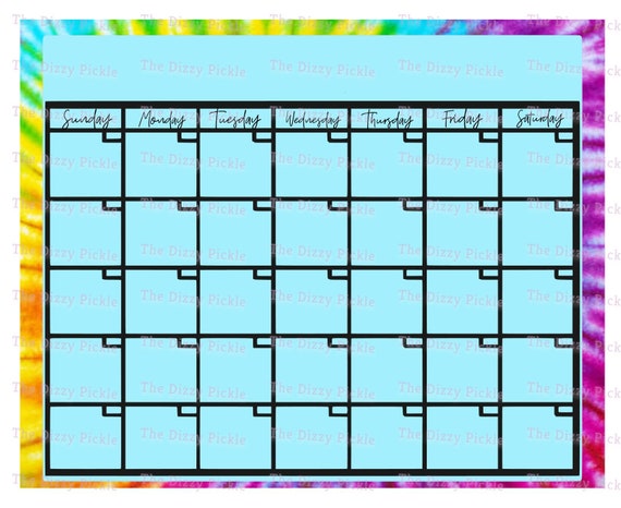 Tye Dye Blank Sublimation Calendar Design PNG Dry Erase | Etsy