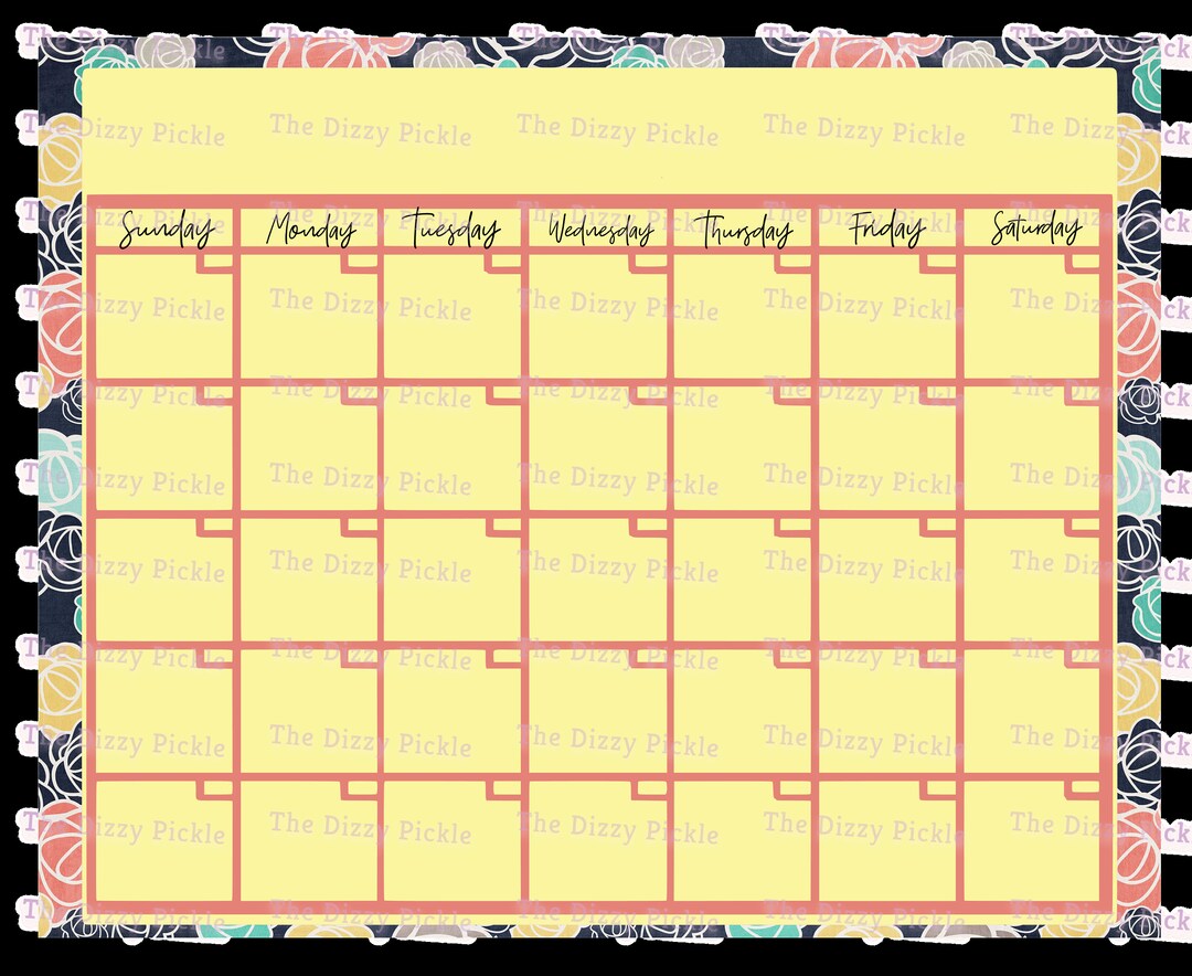 Navy and Yellow Floral Blank Sublimation Calendar Design PNG - Etsy