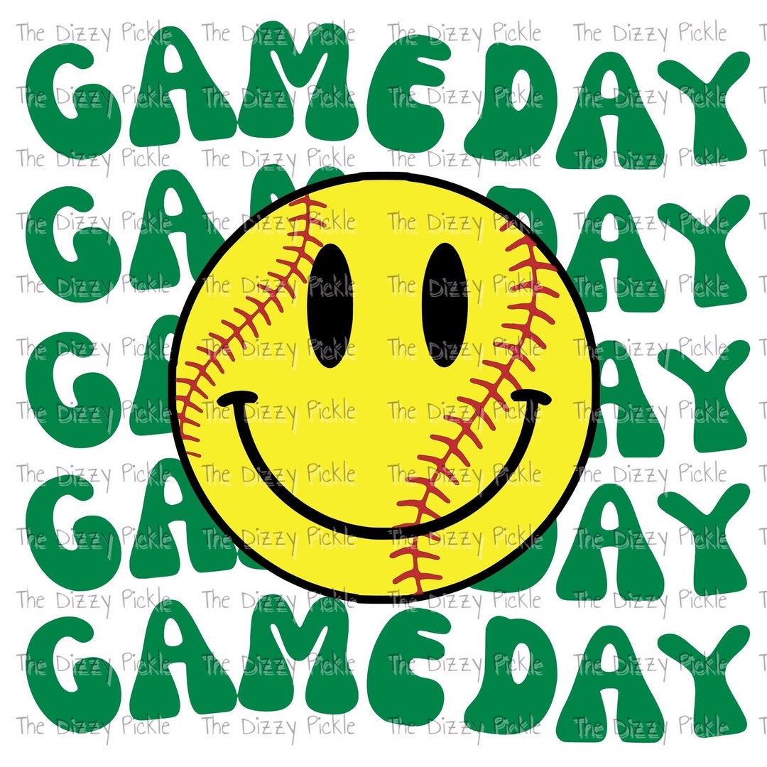Baseball Softball Retro Smiley Face Game Day File Green Game Day Smiley ...