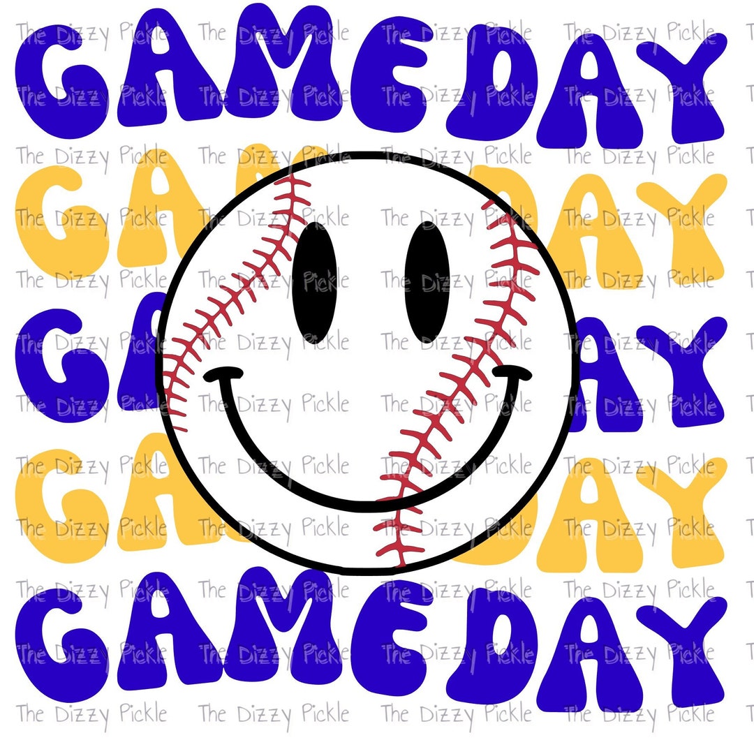 Baseball Softball Retro Smiley Face Game Day File Blue and Yellow Game ...