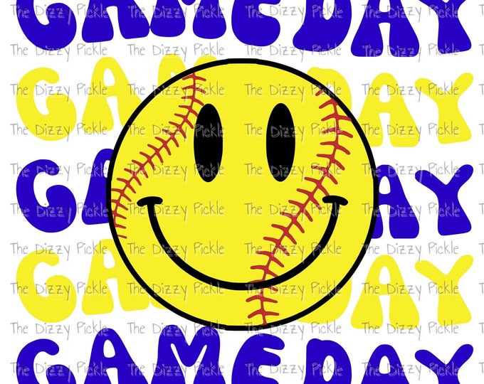 Baseball Softball Retro Smiley Face Game Day File Blue and Yellow Game ...