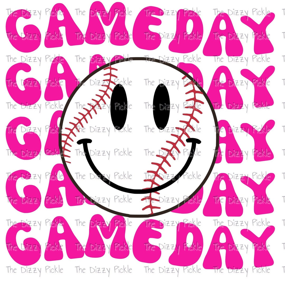 Baseball Softball Retro Smiley Face Game Day File Pink Game Day Smiley ...