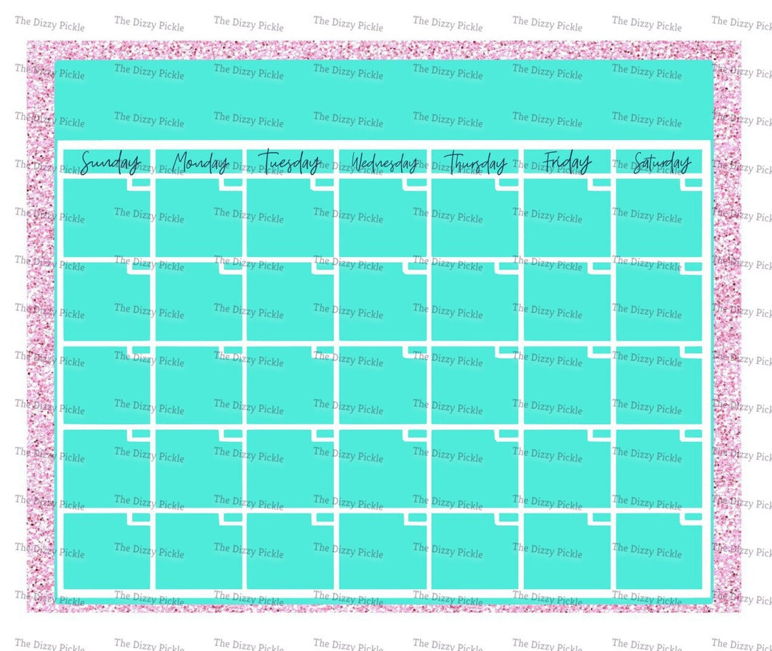 Light Pink Glitter Turquoise Blank Sublimation Calendar Design PNG Dry ...