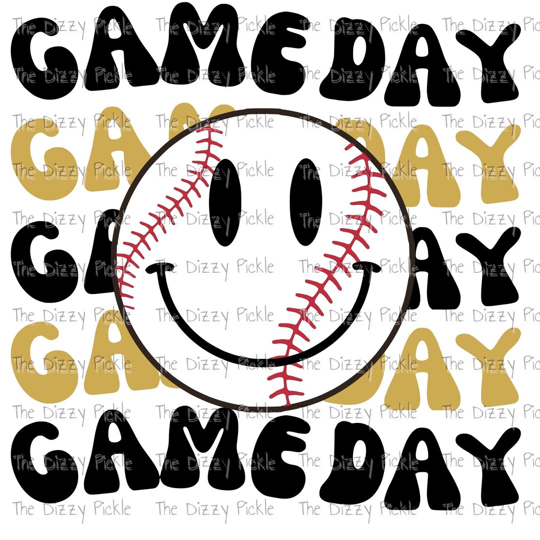 Baseball Softball Retro Smiley Face Game Day File Black and Gold Game ...