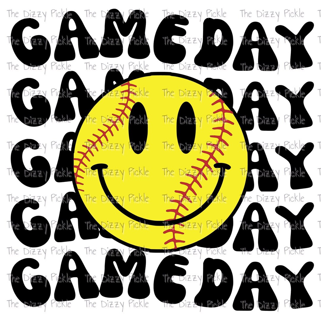 Baseball Softball Retro Smiley Face Game Day File Black Game Day Smiley ...