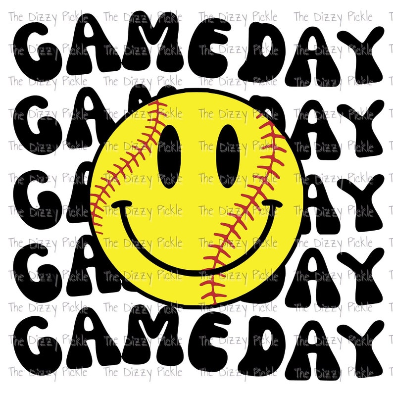 Baseball Softball Retro Smiley Face Game Day File Black Game Day Smiley ...