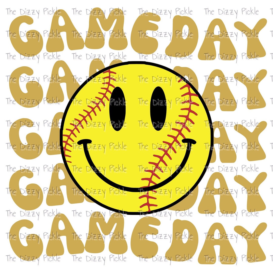 Baseball Softball Retro Smiley Face Game Day File Old Gold Game Day ...