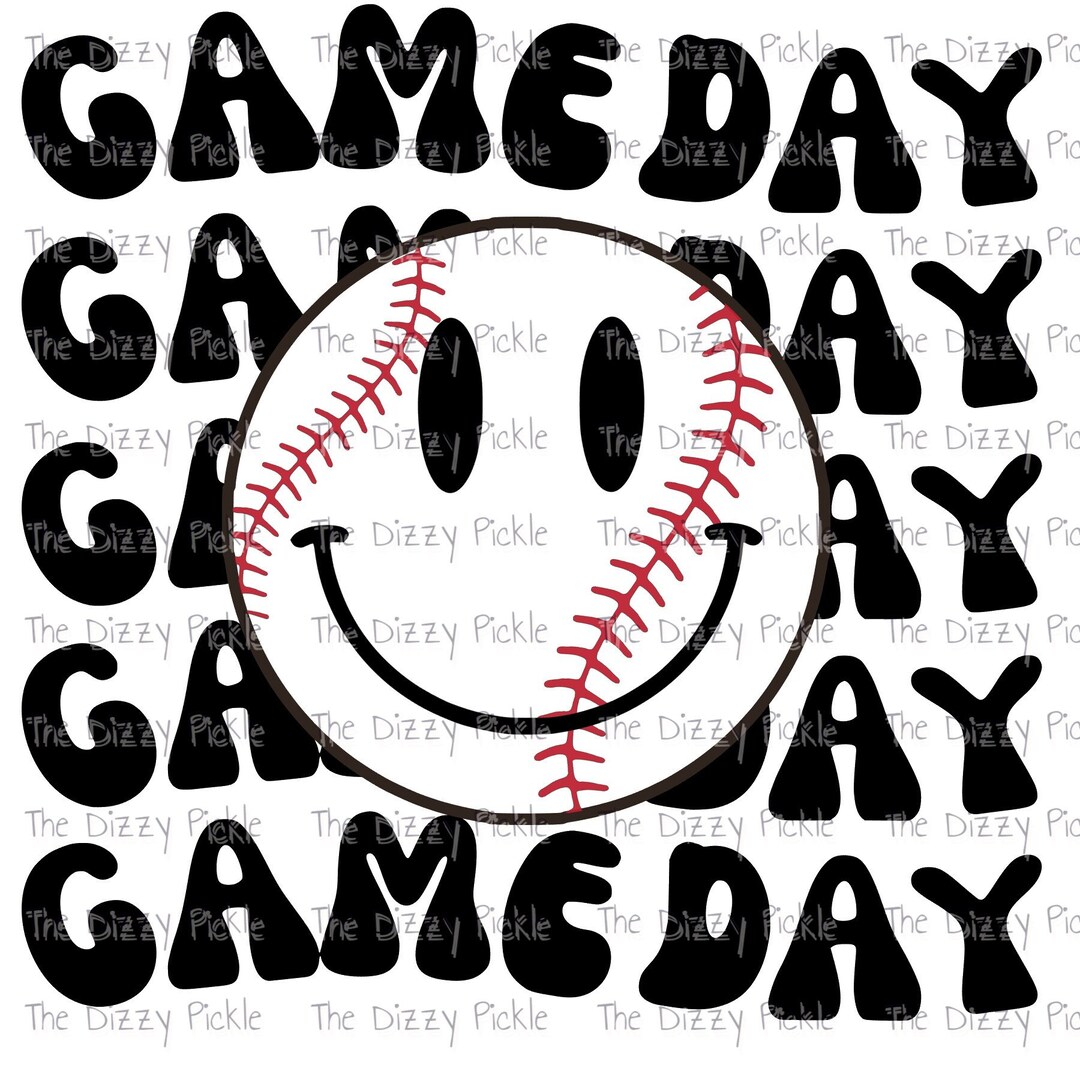Baseball Softball Retro Smiley Face Game Day File Black Game Day Smiley ...