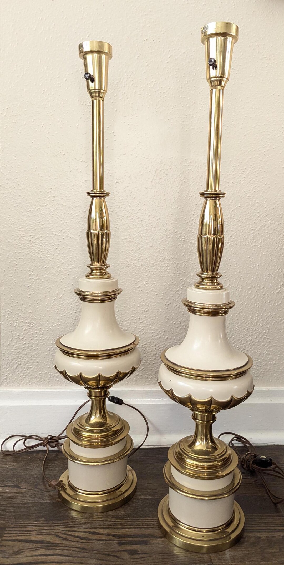 Stiffel Hollywood Regency Table Torchiere Lamp Ivory Brass 34 High ...
