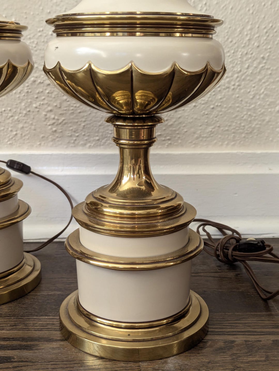 Stiffel Hollywood Regency Table Torchiere Lamp (1) Ivory + Brass 34 ...