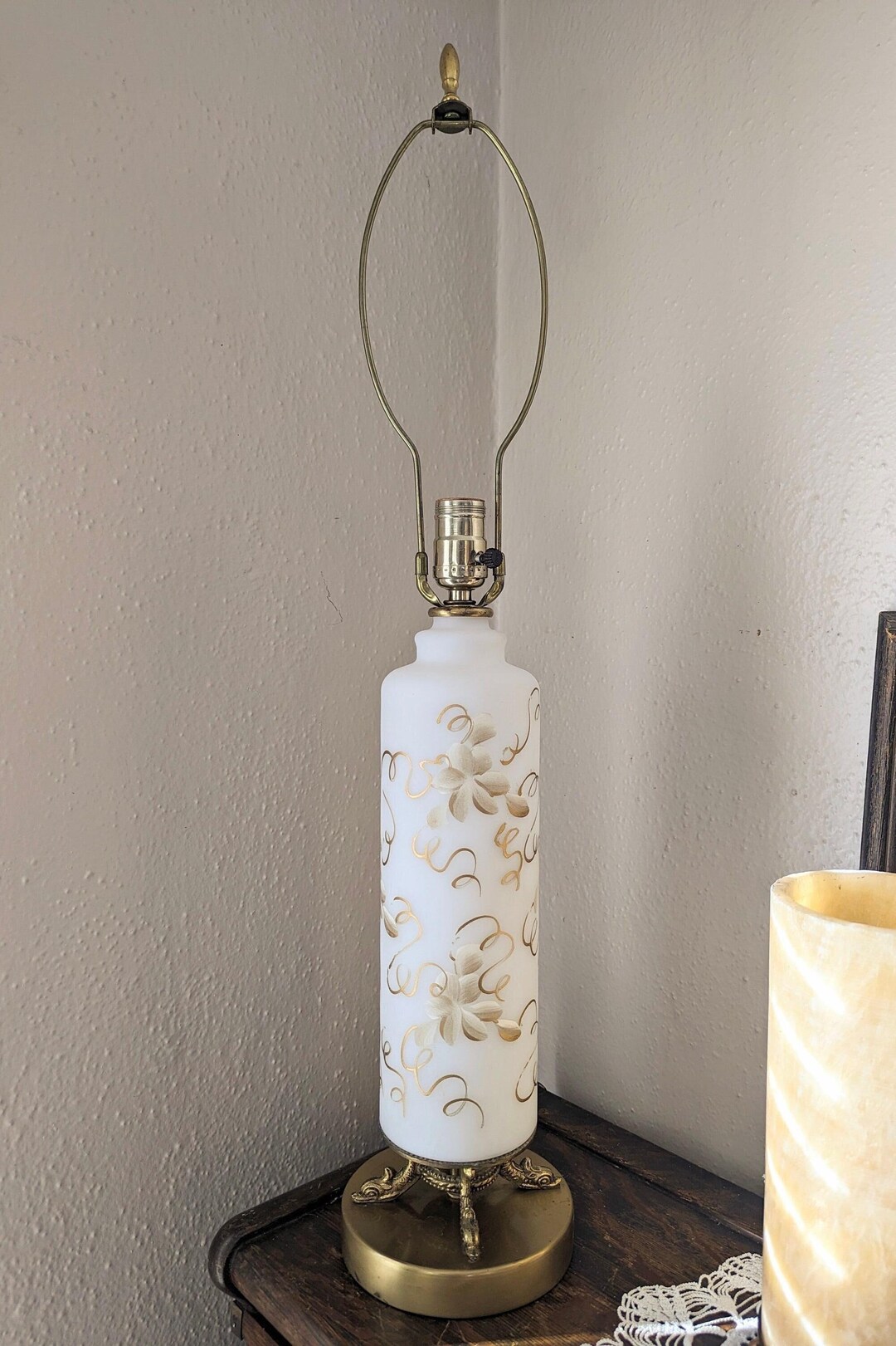 Vintage BERGER Table Lamp 30in Hand Painted Glass Socket Switch - Etsy
