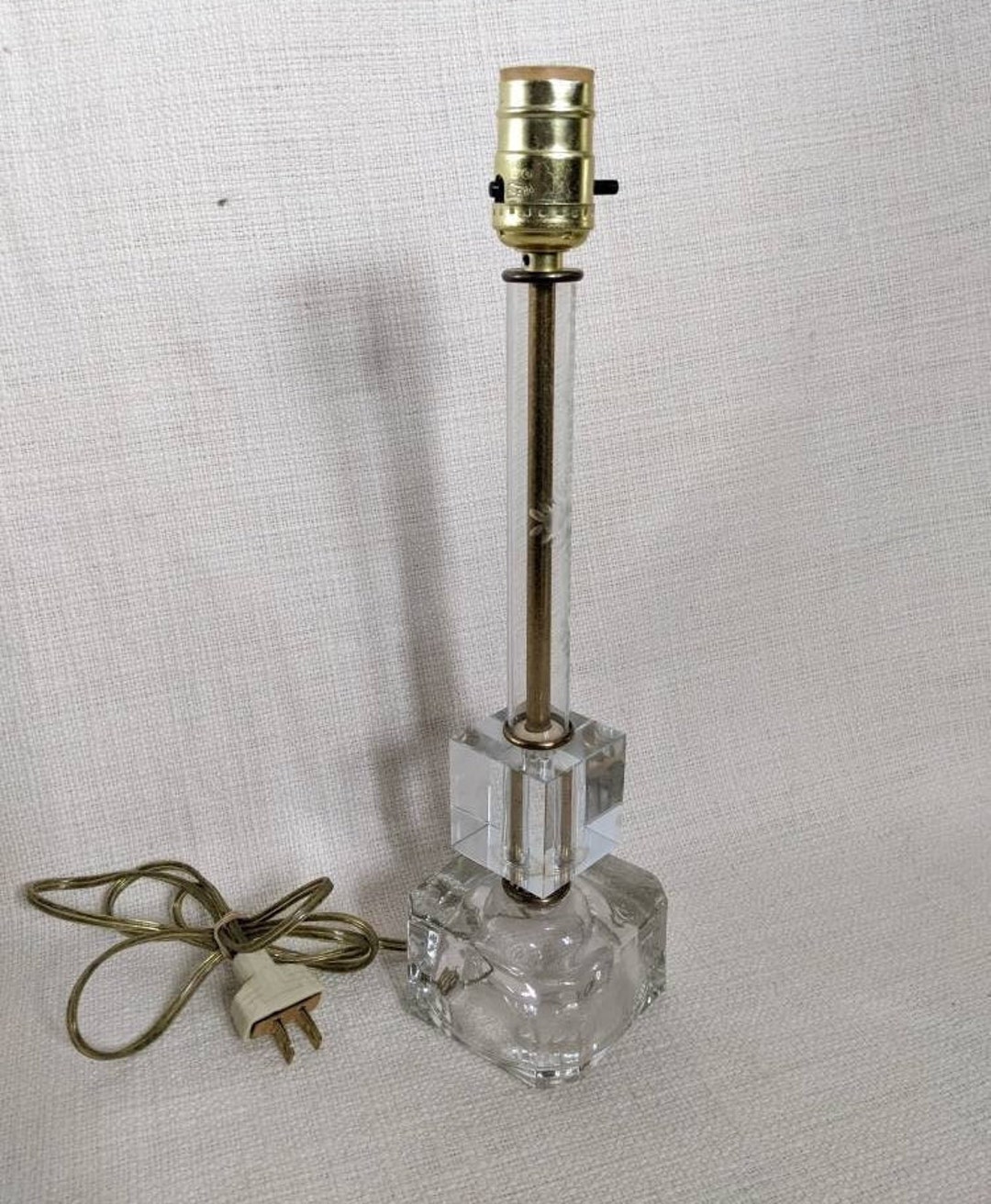 Mid Century Floral Etched Glass Cube Table Lamp Vintage Hollywood ...