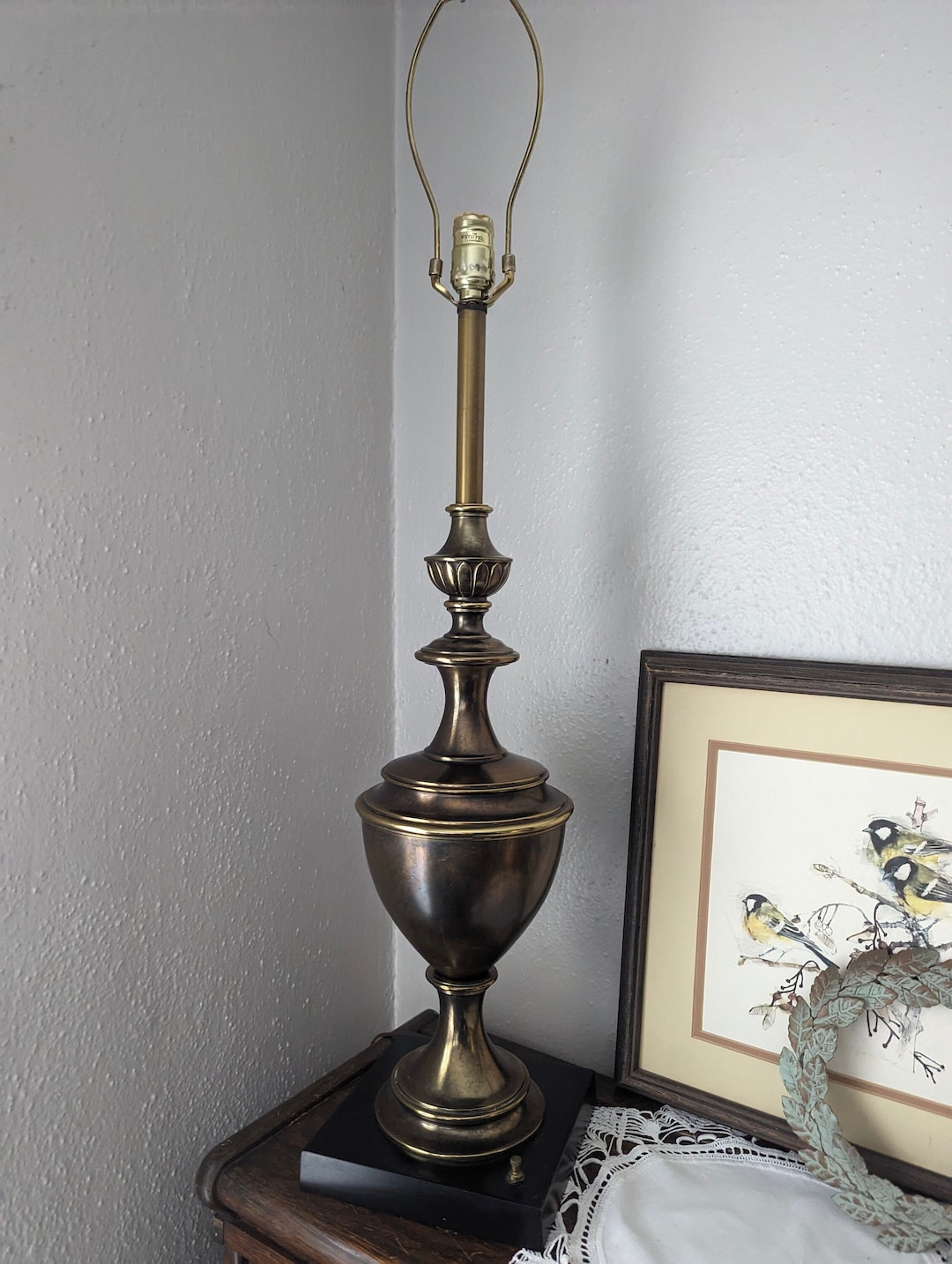 Stiffel Table Lamp Brass Urn 40in Tall Floral Stand Black Square Base ...
