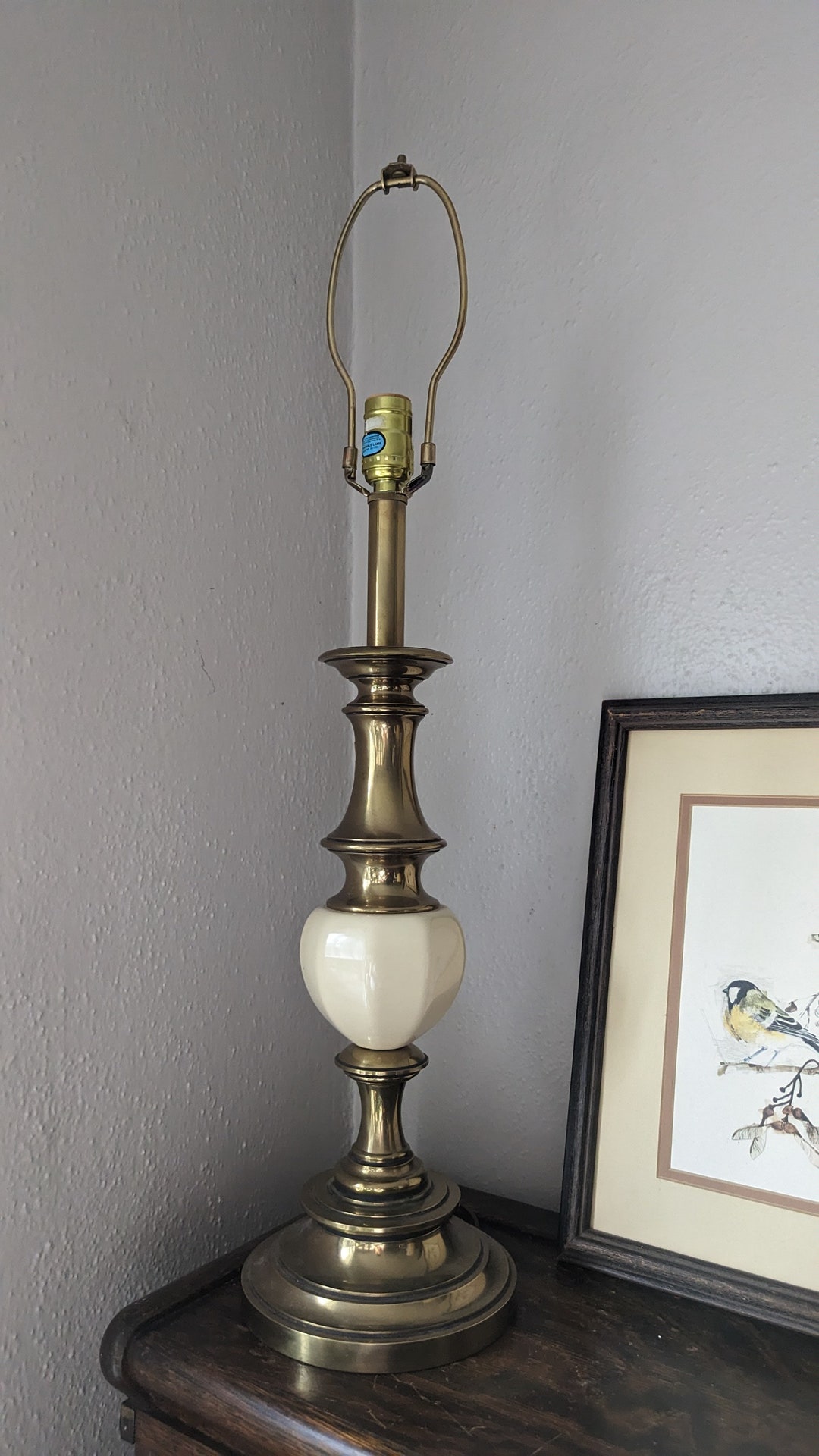 Vintage Stiffel Brass Table Lamp Ivory Enamel Ball 30" Tall Brass Base ...