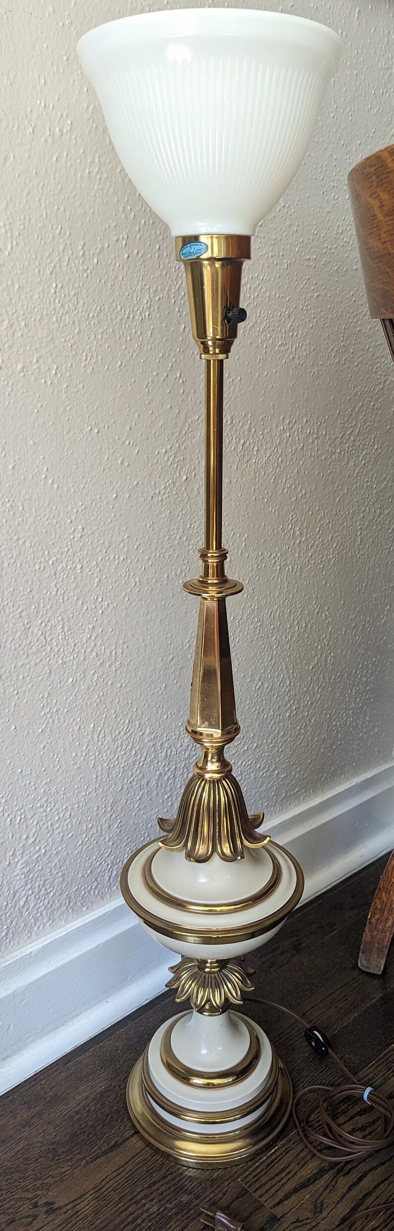 Vintage Stiffel Brass Torchiere Table Lamp MCM Hollywood Regency Cream ...