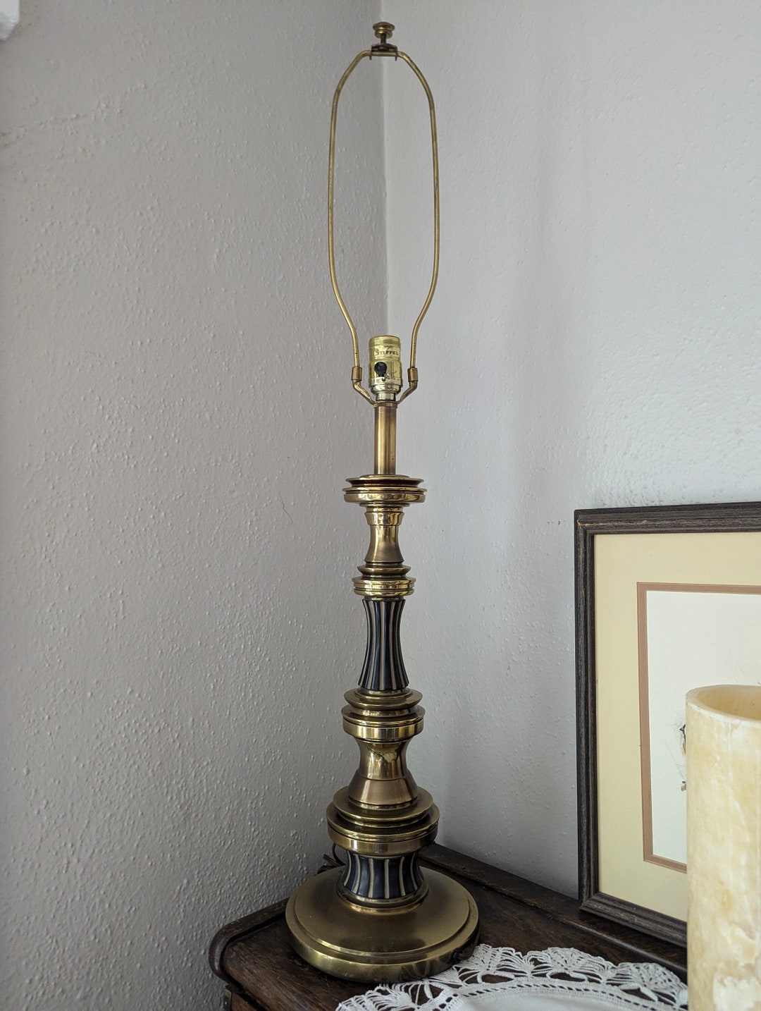 Stiffel Table Lamp Brass 35" Tall Unique Socket Switch Black Column - Etsy
