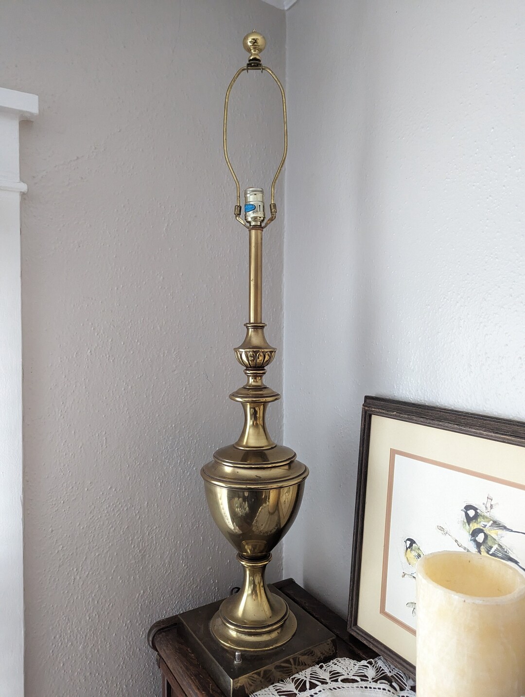 Stiffel Table Lamp Brass Urn 40in Tall Floral Stand 8in Square Base ...