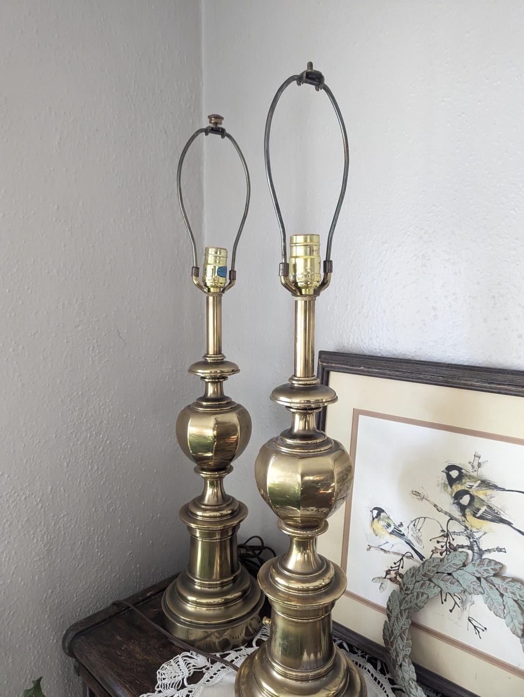 Stiffel Brass Vintage Table Lamp Pair 29" Tall Base Switch 3-way Bulb ...