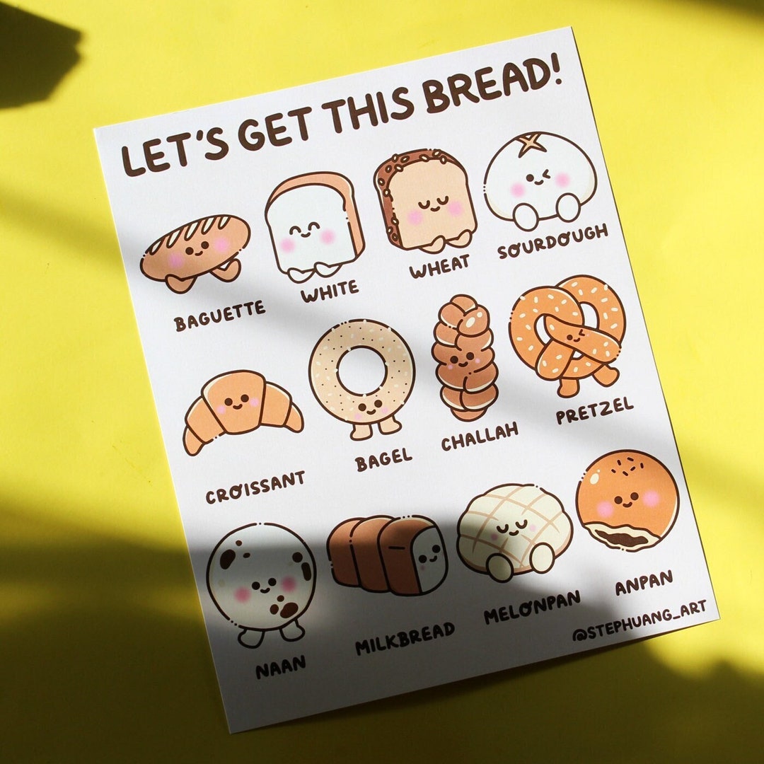 Bread Art Poster, 8 X 10 Wall Art, Cute Kitchen Illustration, Let's Get ...