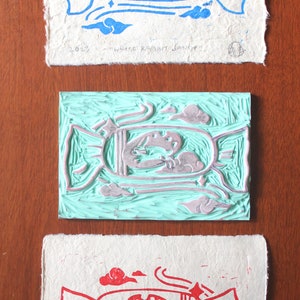 White Rabbit Candy Blockprint, Original Lino Print, AAPI Wall Art ...