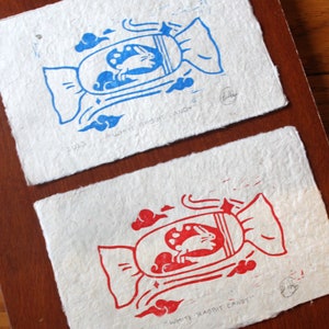 White Rabbit Candy Blockprint, Original Lino Print, AAPI Wall Art ...