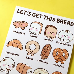 Bread Art Poster, 8 X 10 Wall Art, Cute Kitchen Illustration, Let's Get ...