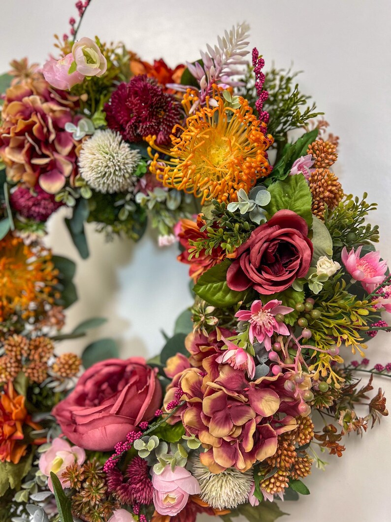 Autumn, Fall Anthro Inspired Door Wreath, Orange, Dusty Pink Fall ...