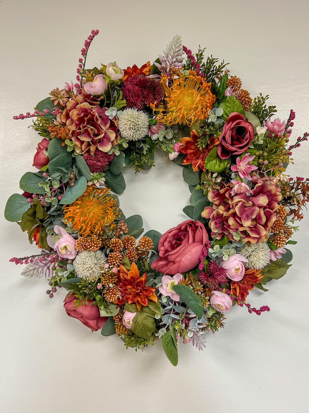 Autumn, Fall Anthro Inspired Door Wreath, Orange, Dusty Pink Fall ...