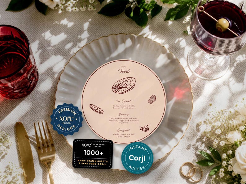 Round Menu Romantic Wedding Template | Sweet Couple Theme | Hand Drawn ...