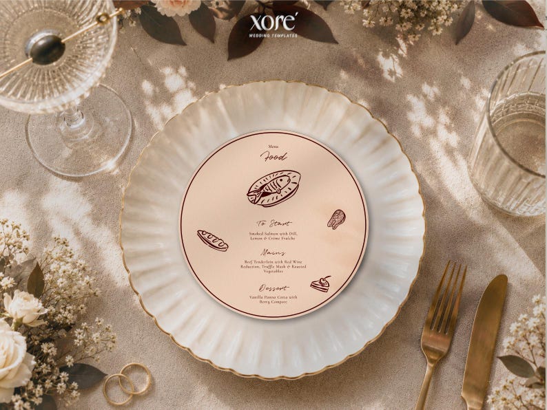 Round Menu Romantic Wedding Template | Sweet Couple Theme | Hand Drawn ...