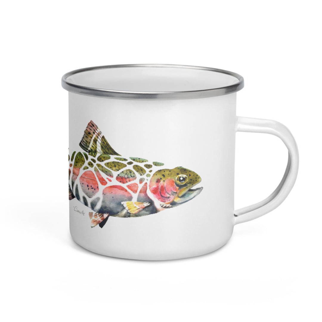 Rainbow Trout Enamel Camping Cup design 2 12-ounce, Fishing Mug, Trout ...