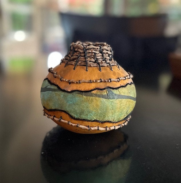 Kathy Doolittle Unique Wood burning Collage Gourd - Etsy