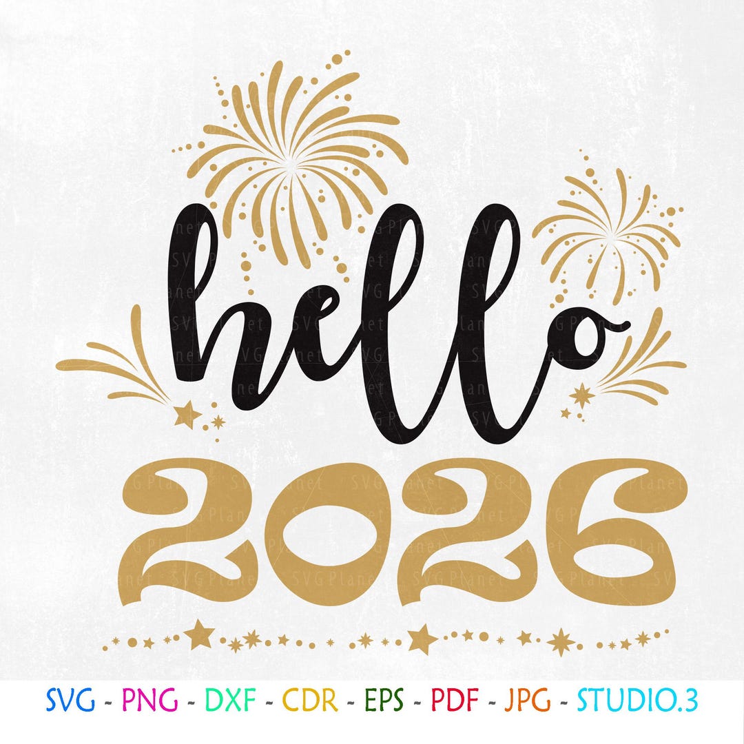 Hello 2026 Svg | New Year's Eve Cut File | Plaid Pattern Design for ...