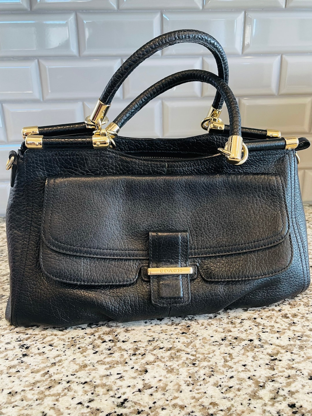 Coach Madison Purse Satchel Black Soft Pebbled Leather Purse Bag Model ...