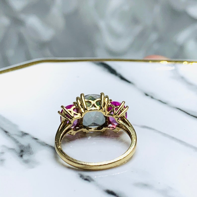 Mystic Topaz Ring and Pink Sapphire 10K Gold Ring Signed EMA - Etsy