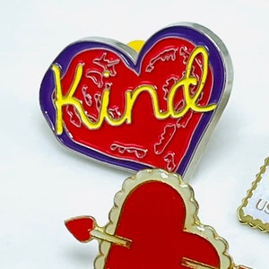 Valentines Heart Love Lapel Pins Set of 3 Enamel Heart Shaped and Stamp ...