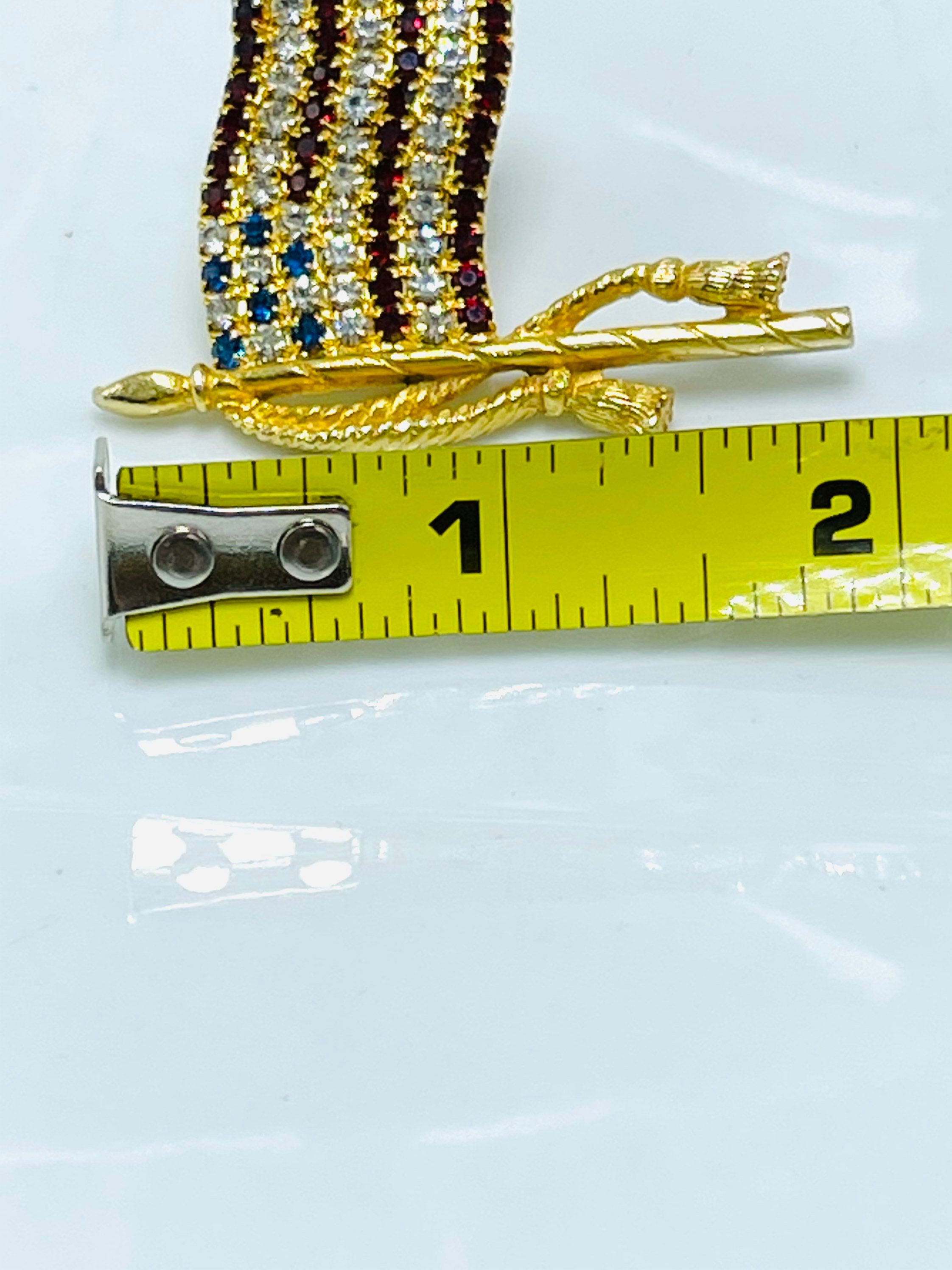 Patriotic American Rhinestone Flag Brooch Gold Tone Signed | Etsy